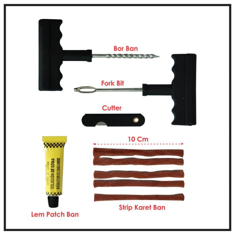 Jual Alat Tambal Ban Set 9pcs Tubles Tubeless Tembel Ban Bocor Motor ...