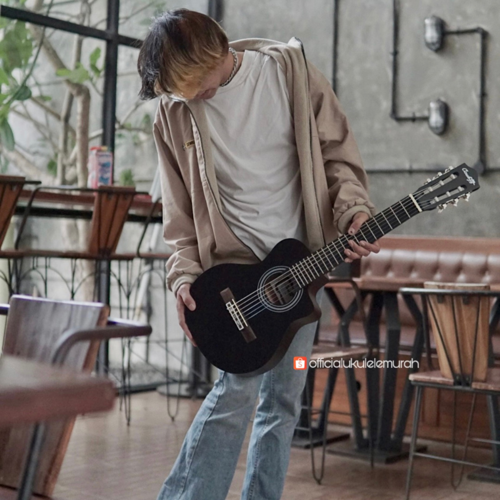 Jual Gitar Klasik Mini 3/4 Nylon Hitam Cutway Cowboy Custom Fullset ...