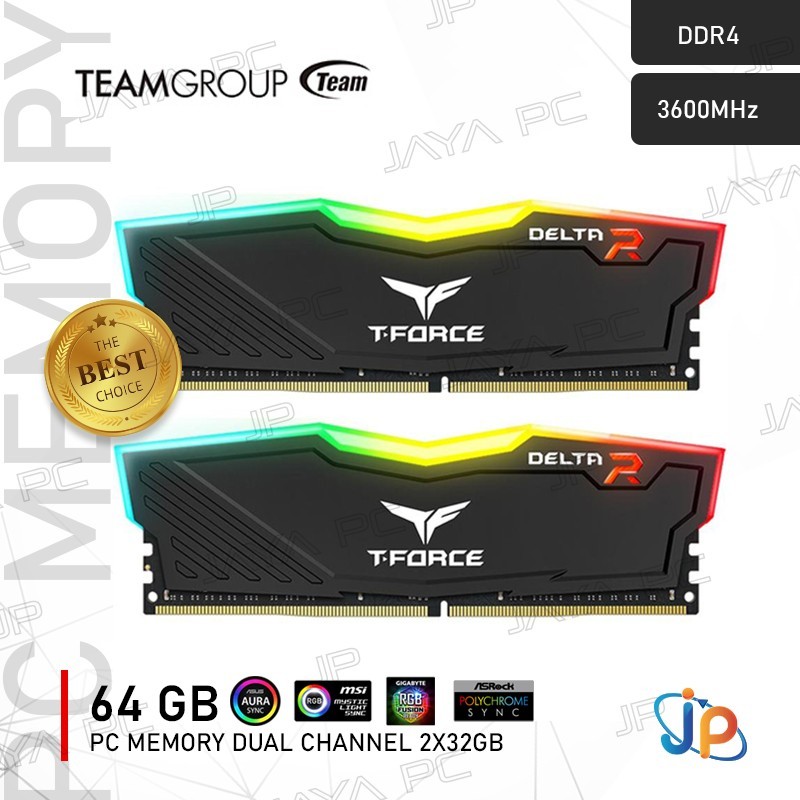 Jual Memory Team T-Force Delta DDR4 RGB PC28800 3600Mhz 64GB 2x32GB Ram ...