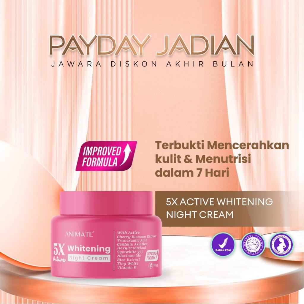 Jual Animate 5X Active Whitening Night Cream 10 gr | Shopee Indonesia