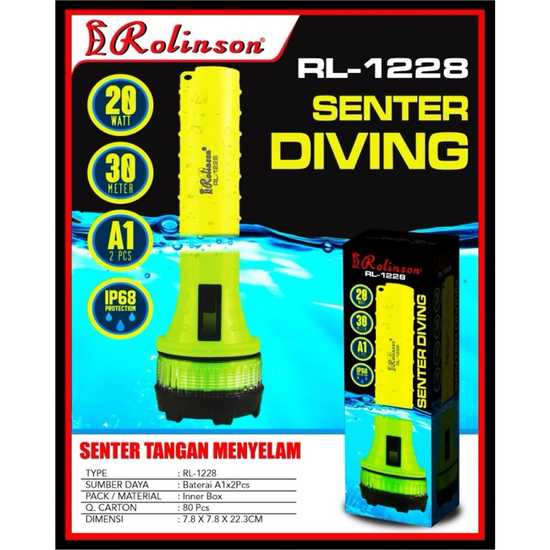 Jual Senter Tangan Diving Tahan Air 20Wat Rolinson 30 Meter RL-1228 ...