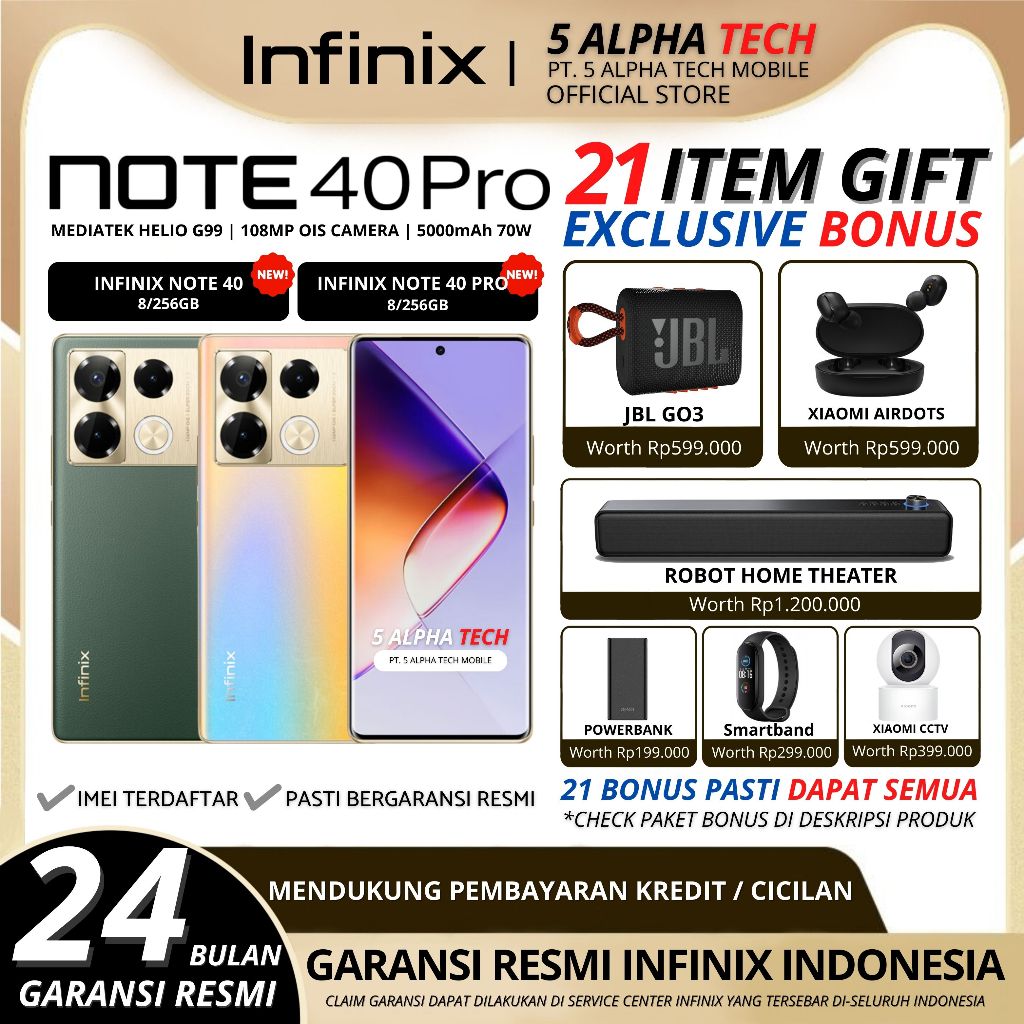 Jual INFINIX NOTE 40 PRO 8/256GB ( +8GB EXTENDED RAM ) GARANSI RESMI INFINIX | Shopee Indonesia