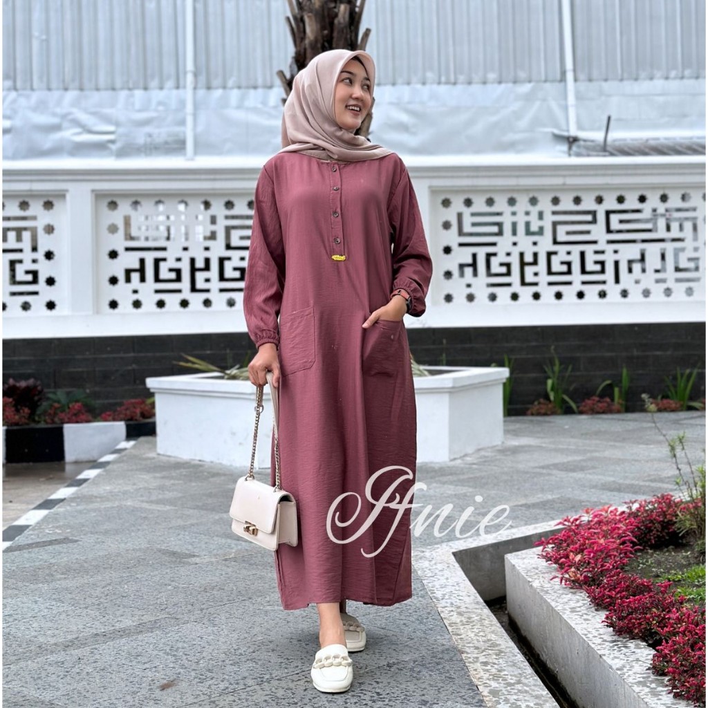 Jual ARINI MIDI DRESS MUSLIM POLO LINEN PREMIUM POLOS | Shopee Indonesia