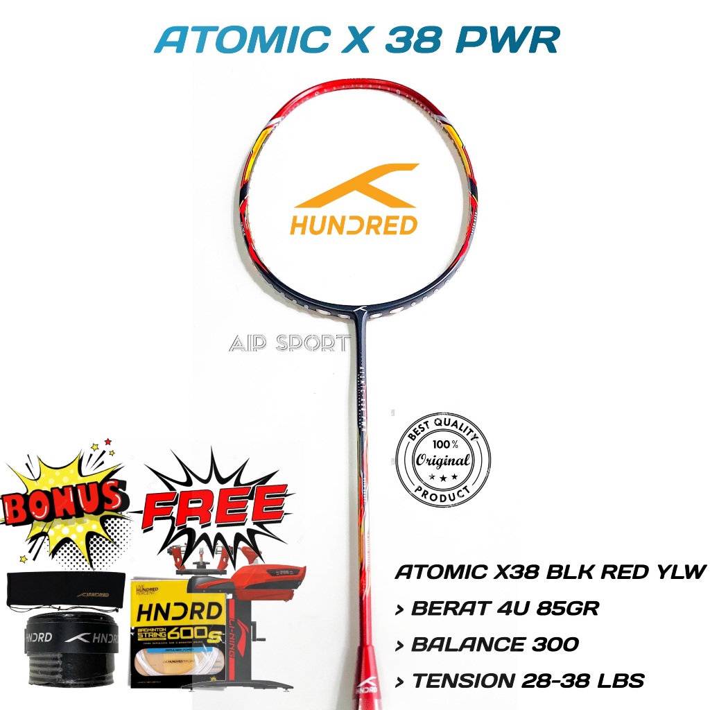 Jual Raket Badminton Hundred Atomic-X38 original 38 Lbs | Shopee Indonesia