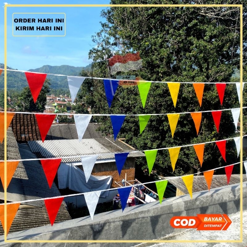 Jual Bendera Hias Festival 5 Meter Kain Segitiga Warna Warni | Shopee ...