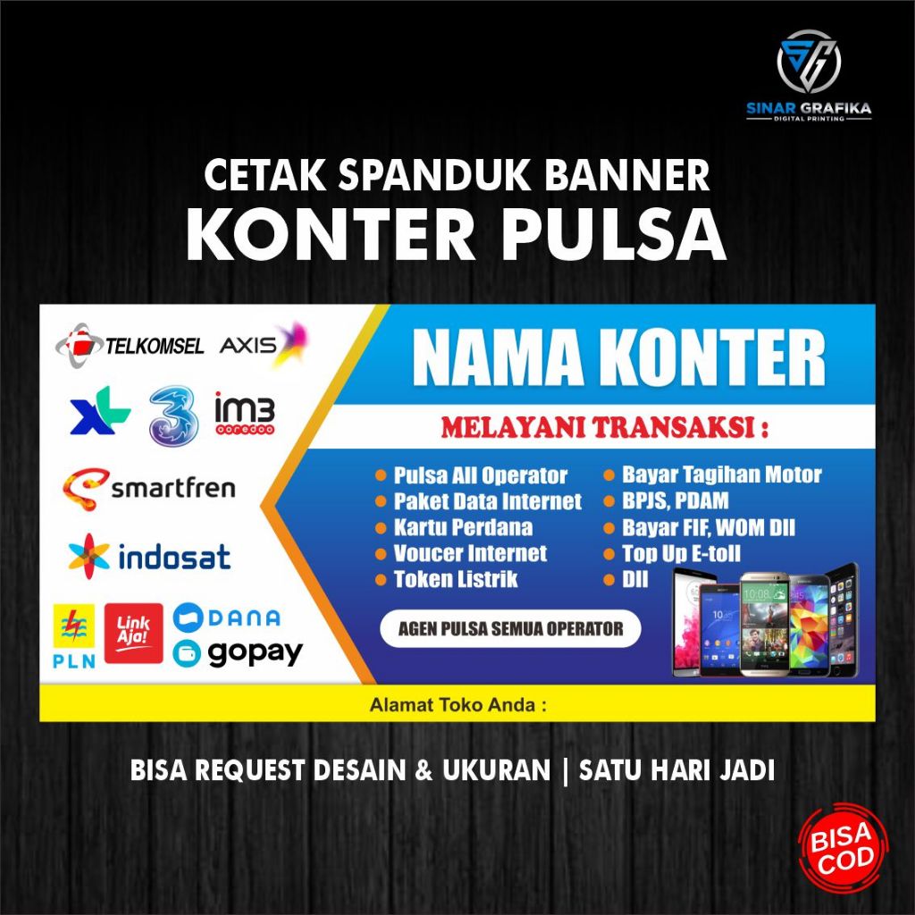 Jual Spanduk/Banner Konter Berbagai Ukuran, Desain Custom | Shopee Indonesia