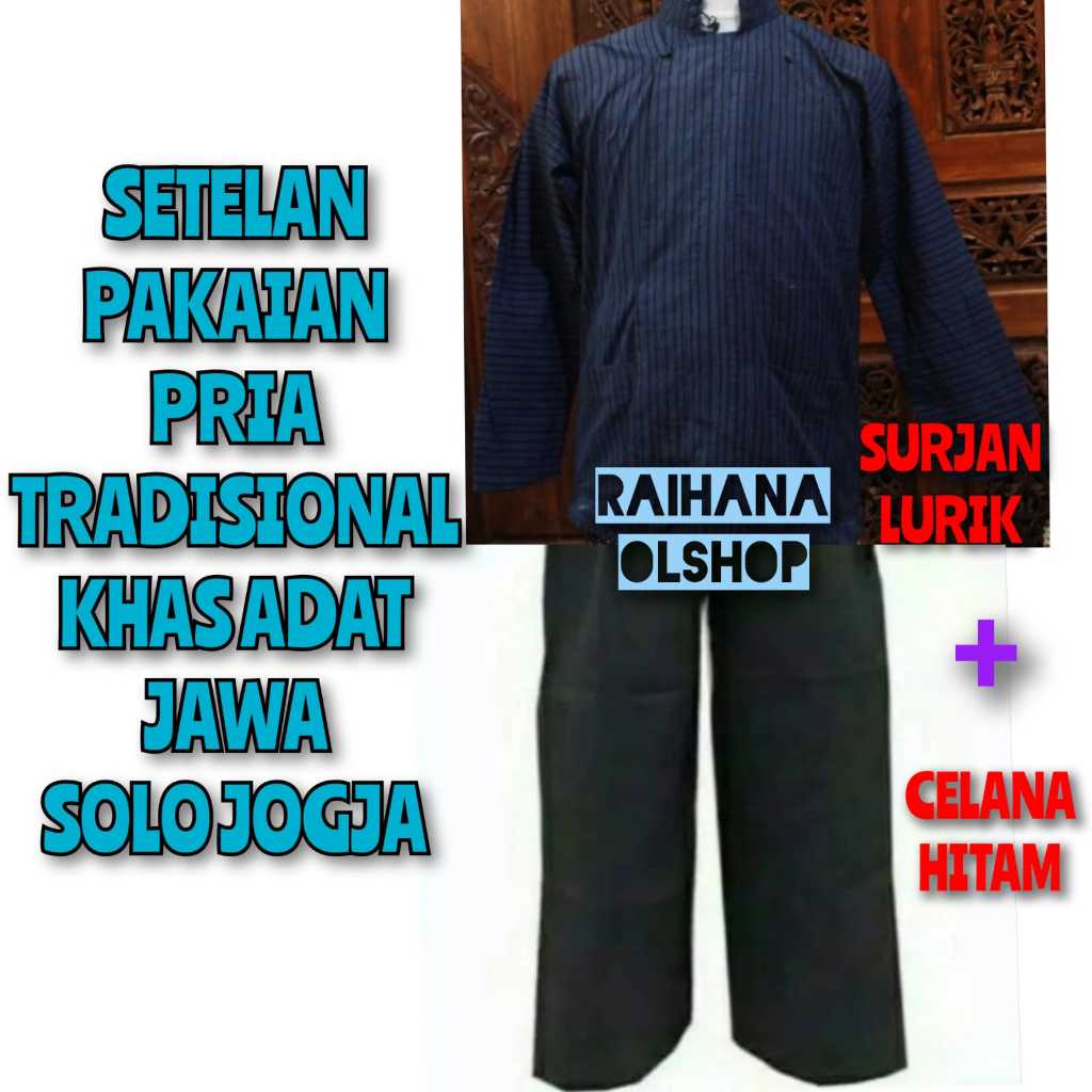 Jual SEPAKET BAJU ADAT JAWA PRIA | SURJAN LURIK BIRU HITAM + CELANA HITAM | PAKAIAN NASIONAL ...