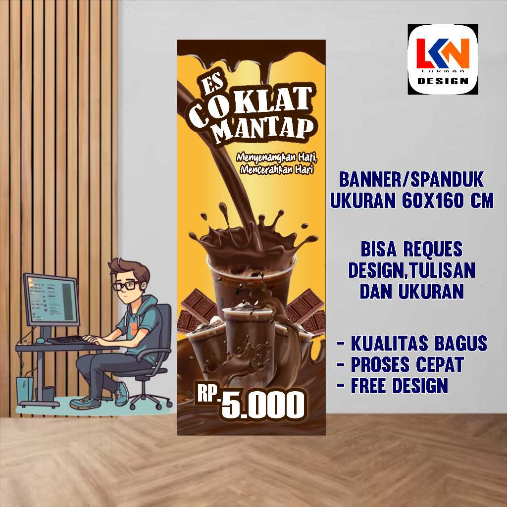 Jual spanduk banner es coklat mantap uk, 60X160cm | Shopee Indonesia
