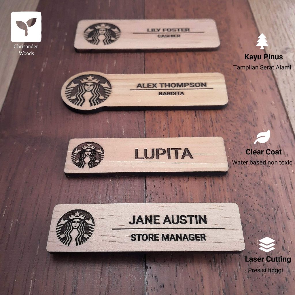 Jual Name Tag Magnet Custom Kayu | Custom Name Tag | Tag Nama Magnet ...