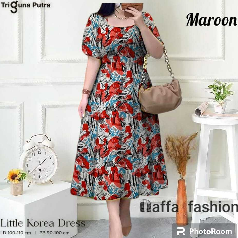 Jual Terusan Gaun Midi Casual Ruffle Dress Lengan Pendek Loose Dress Korea Korean Style Dress ...