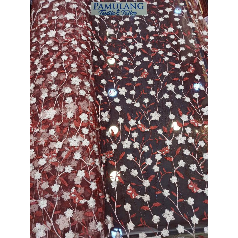 Jual Kain Tille PREMIUM Bordir VALENTINE Bunga kecil Motif || Harga Per ...