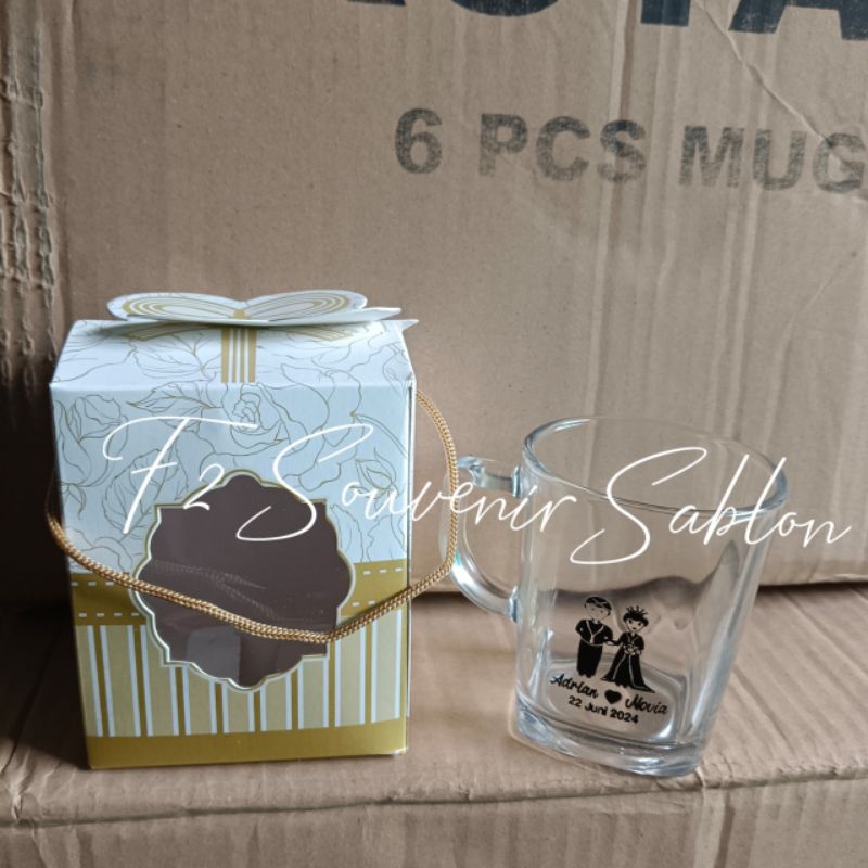 Jual Souvenir Gelas kotak/Gelas kopi + BOK FREE PASANG TALI/FREE DESAIN ...