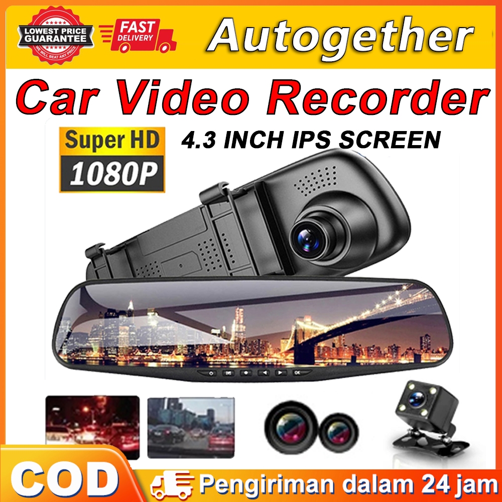 Jual 4.3 Inch Driving Recorder Car DVR Dual Lens 1080P 720P Front Rear ...