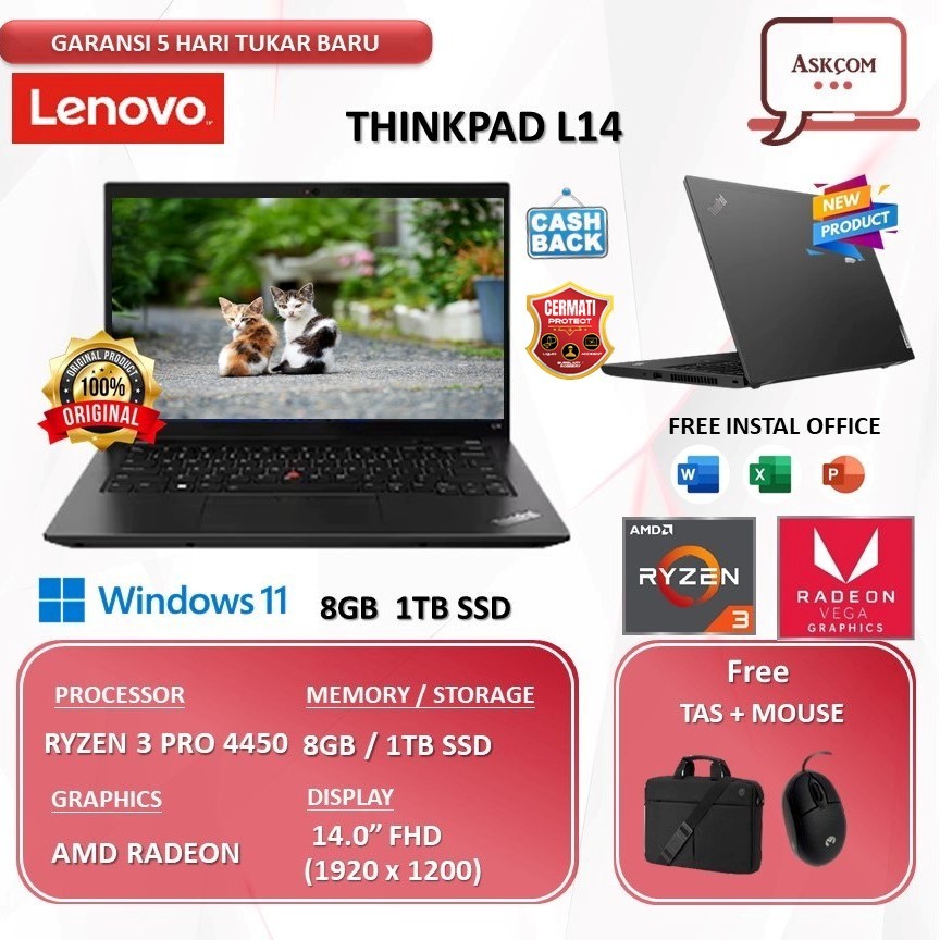 Jual Laptop Business Lenovo Thinkpad L14 RYZEN 3 PRO 4450 8GB 1TB SSD ...