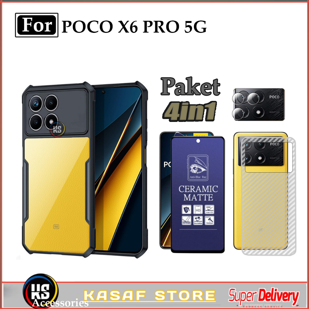 Jual 4IN1 Casing POCO X6 PRO 5G Softcase Case Transparant TG layar Skin ...