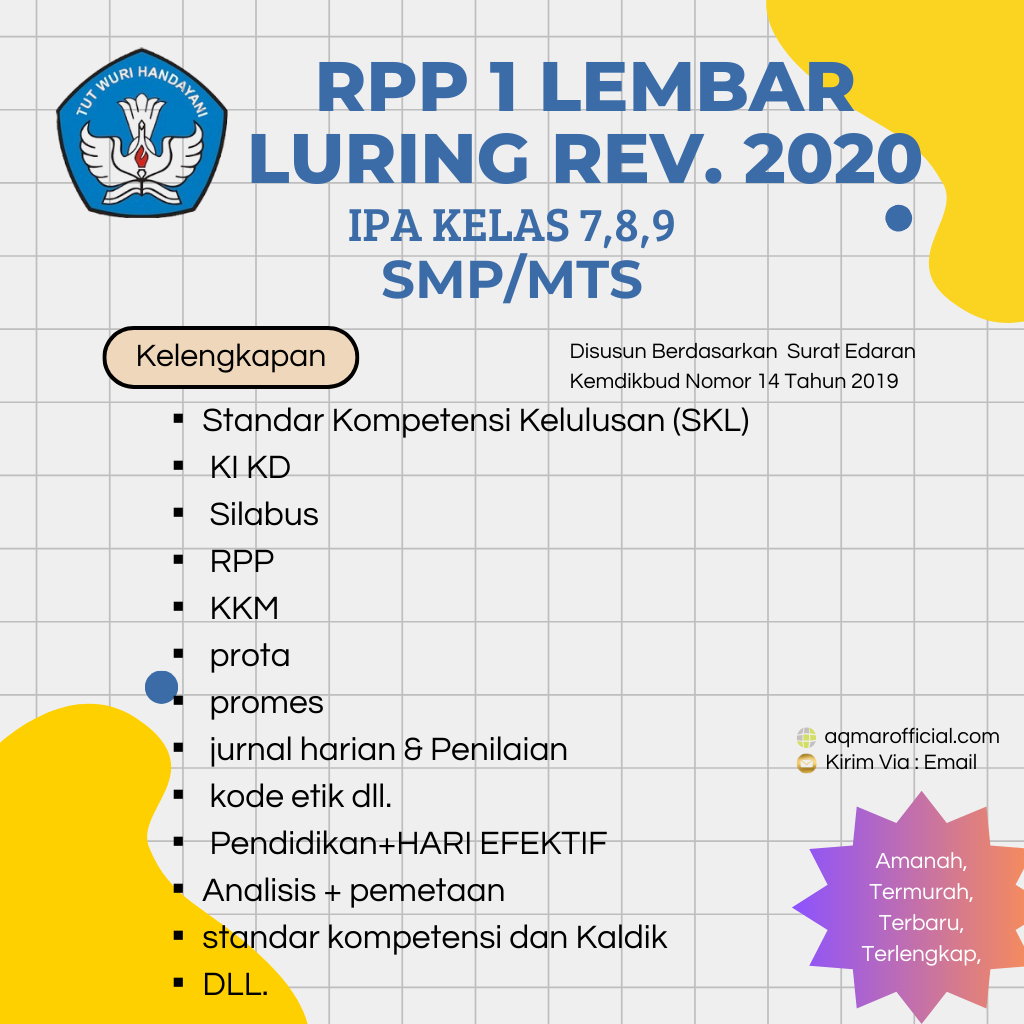 Jual RPP 1 LEMBAR IPA KELAS 7,8,9 SMP/MTS KURIKULUM 2013 | Shopee Indonesia