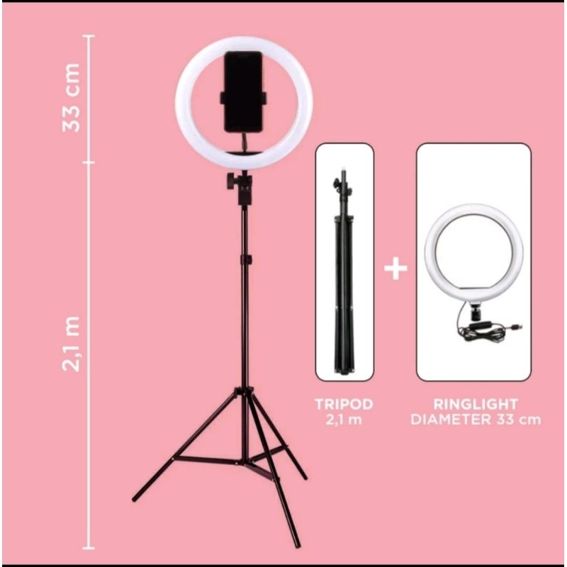 Jual Paket Komplit Murah Ringlight 33CM + TRIPOD 2.1 Meter Make Up Vlog Lampu Ringlight | Shopee ...