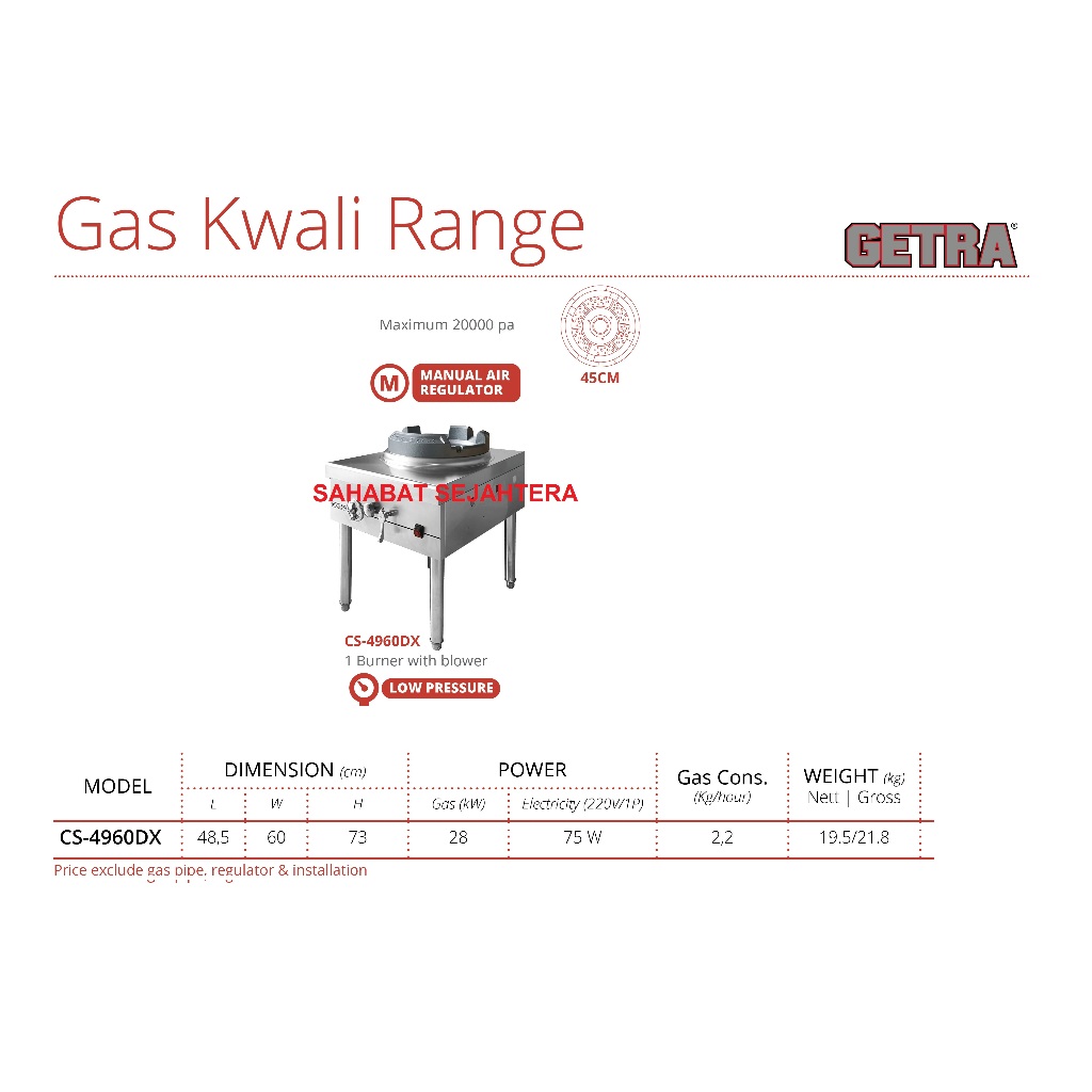 Jual GETRA Gas Kwali Range CS-4960DX Kompor Gas 1 Burner | Shopee Indonesia