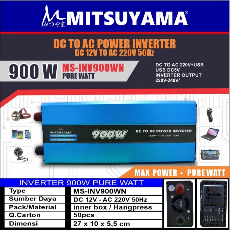 Jual Power Inverter Pure 900Watt DC to AC Mitsuyama MS-INV900WN ...