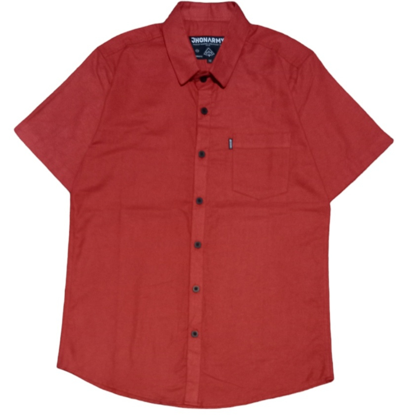 Jual JHONARMY Kemeja Polos Merah Bata Rami Lengan Pendek Pria | Shopee ...