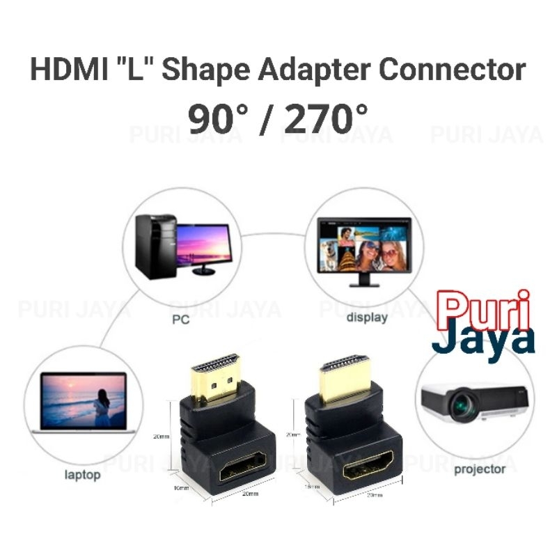 Jual HDMI L Shape Connector Konektor Male Female 90 270 derajat | Shopee Indonesia