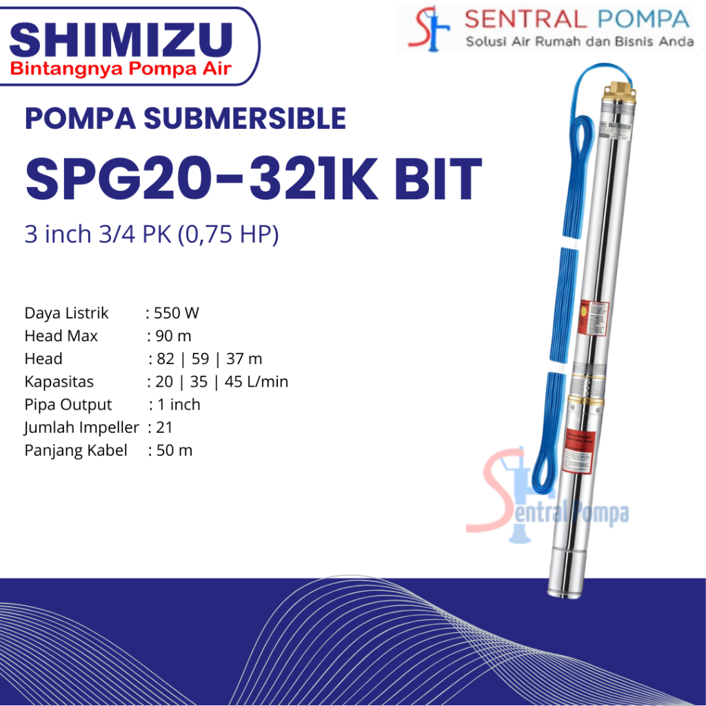 Jual Shimizu SPG20-321K BIT Pompa Submersible 3/4 HP 3 Inch SP 321 K ...