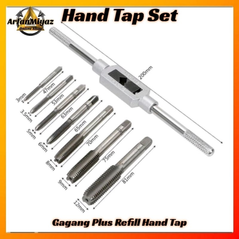 Jual Mata Tap Set 8pcs Lengkap Gagang Stang Handle Alat Senai Pembuat Ulir Drat Dalam Hand Tap ...