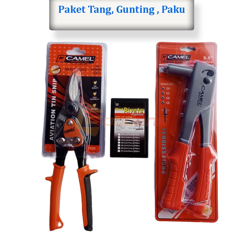 Jual Harga TERMURAAH Camel Paket Tang Rivet Gunting Holo dan Paku Rivet ...