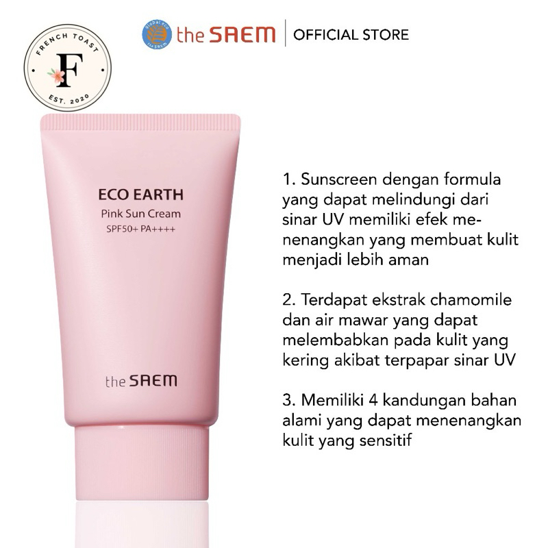 Jual THE SAEM ECO EARTH PINK SUN CREAM SPF 50+ PA++++ | Shopee Indonesia