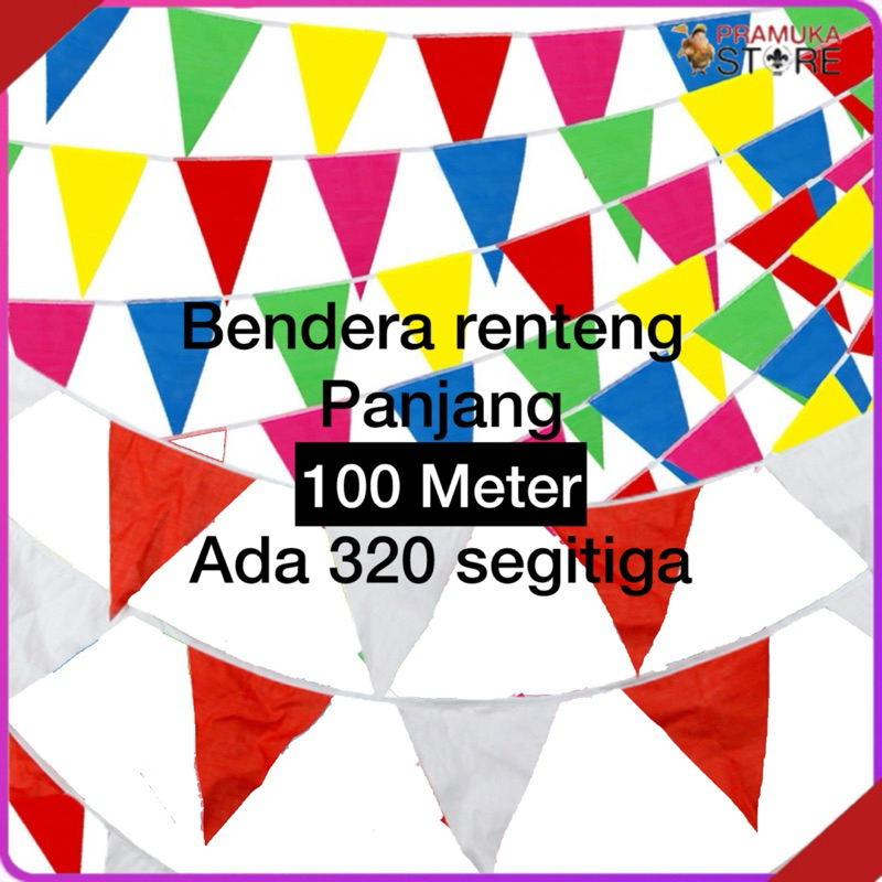 Jual 100 meter bendera segitiga renteng merah putih dan warna-warni ...