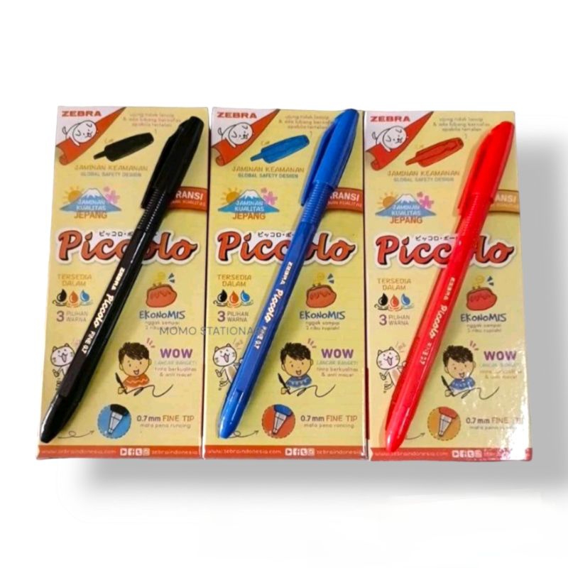 Jual Pulpen piccolo bolpen pena zebra hitam biru merah ( 12 pcs ...