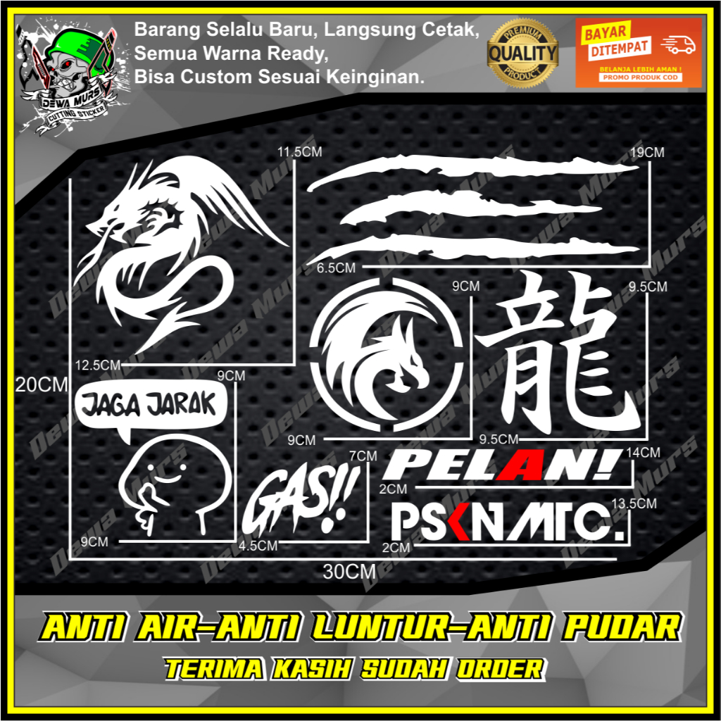 Jual Paket 8 IN 1 Sticker NAGA CAKAR LOGO NAGA KANJI (RYUU) MEME JAGA ...