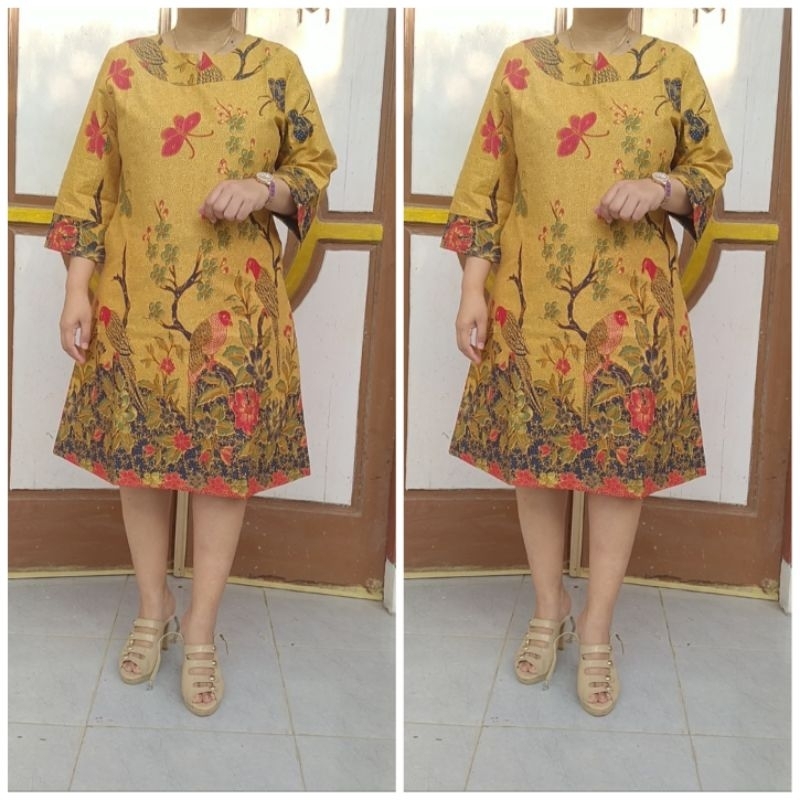 Jual dress batik bunga merah kuning | Shopee Indonesia