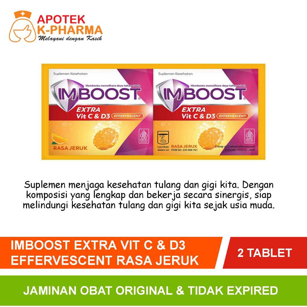 Jual Imboost Extra Vit C & D3 Effervescent Rasa Jeruk Isi 2 Tablet Obat ...