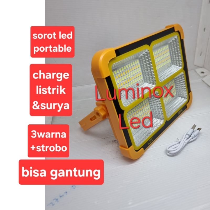 Jual lampu tembak led charge listrik 200w 3warna / sorot led solar ...