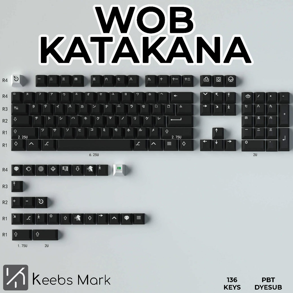 Jual WOB Katakana Keycaps PBT Dyesub Cherry Profile 136 Keys Mechanical ...
