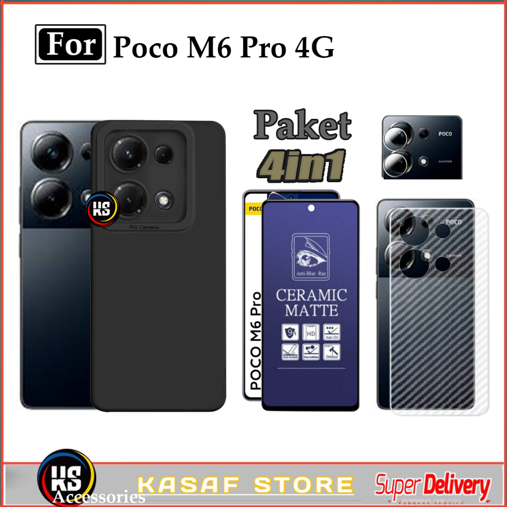 Jual SOFTCASE POCO M6 PRO 4G PAKET 4IN1 CASING + TEMPERED GLASS ...