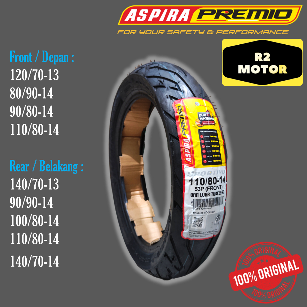Jual BAN LUAR TUBELESS ASPIRA PREMIO RING 13 14 120/70 140/70 150/70 110/80 140/70 80/90 90/90 ...