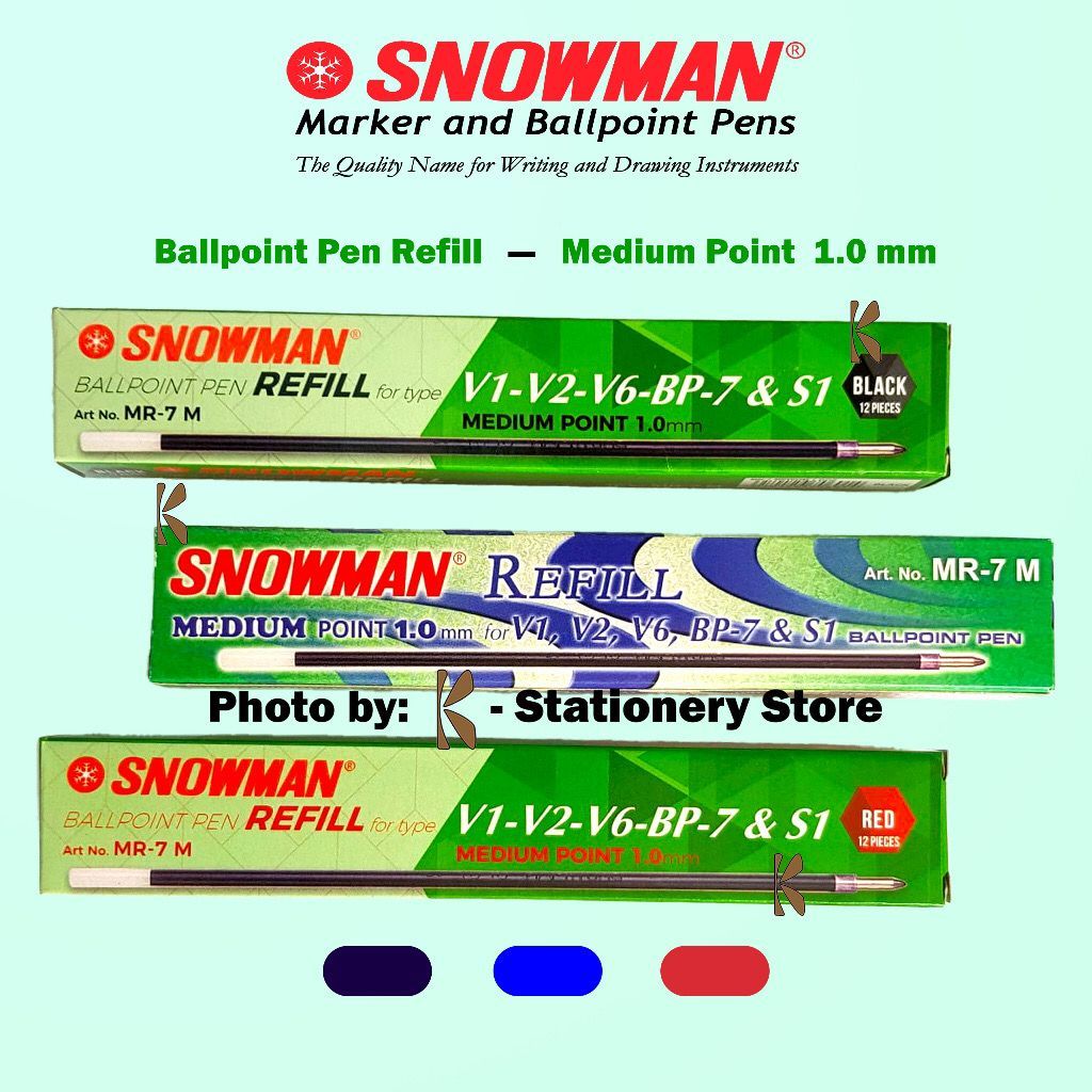 Jual Isi pulpen snowman 1,0 Hitam / Biru / Merah (1 lusin) | Shopee ...