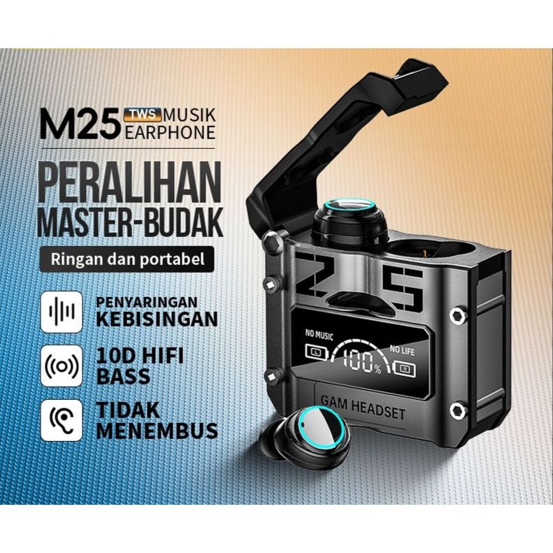 Jual M25 Wireless Bluetooth Headphones TWS 5.3 Low Latency In-Ear Noise Reduction Earphones ...