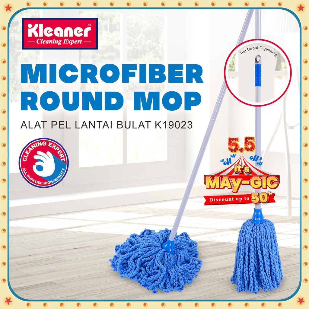 Jual Kleaner Alat Pel Sumbu Bulat Microfiber Round Mop Pembersih Lantai ...