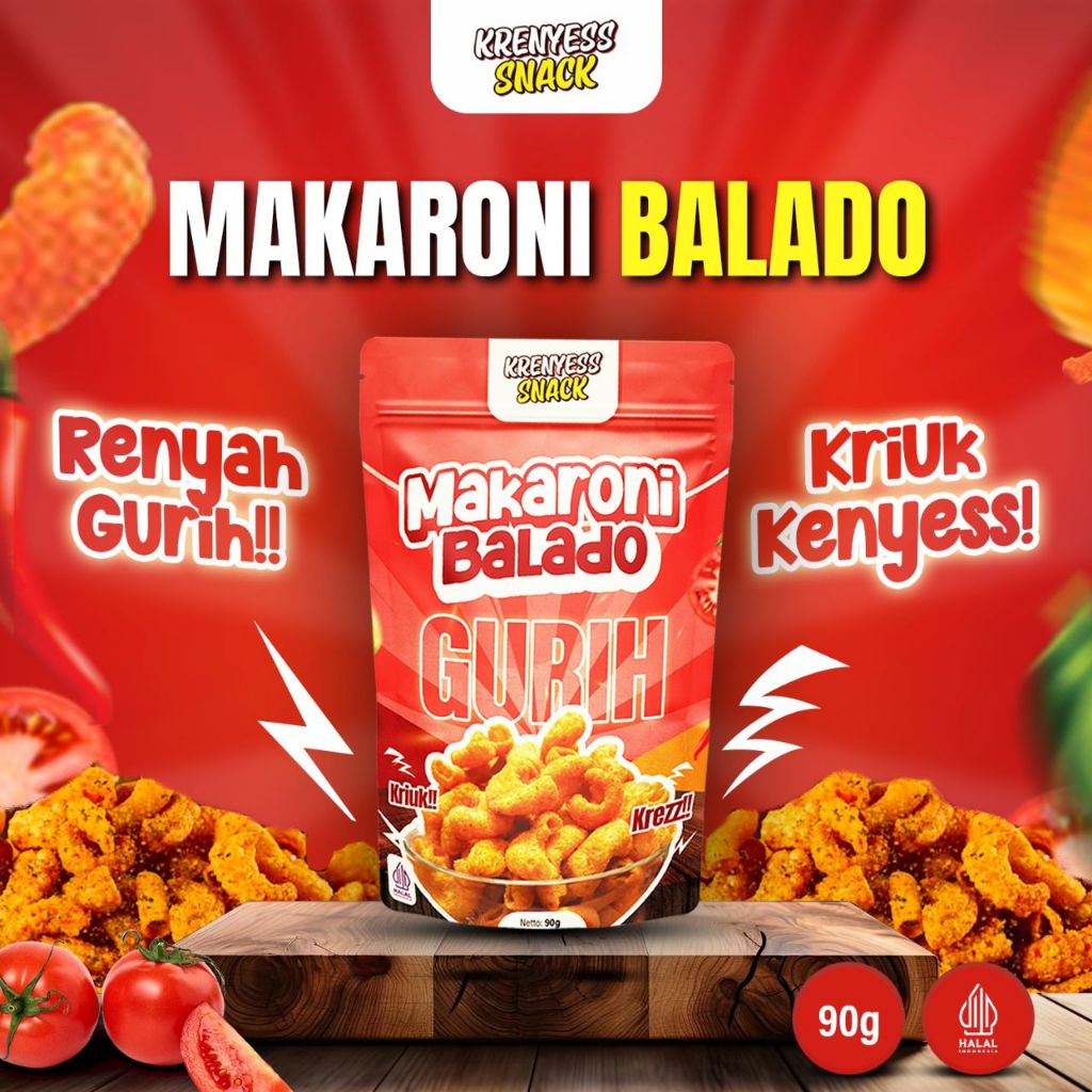 Jual Makaroni Renyah Rasa Balado Gurih Makaroni Krenyess Snack | Shopee ...