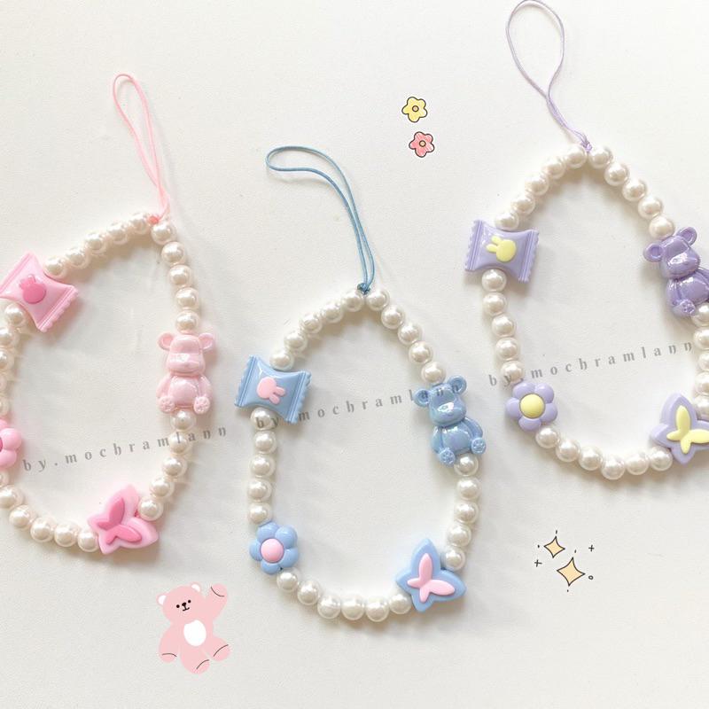 Jual Gantungan Hp Mutiara Bear Pastel / Lanyard Hp Lucu / Phone Strap ...