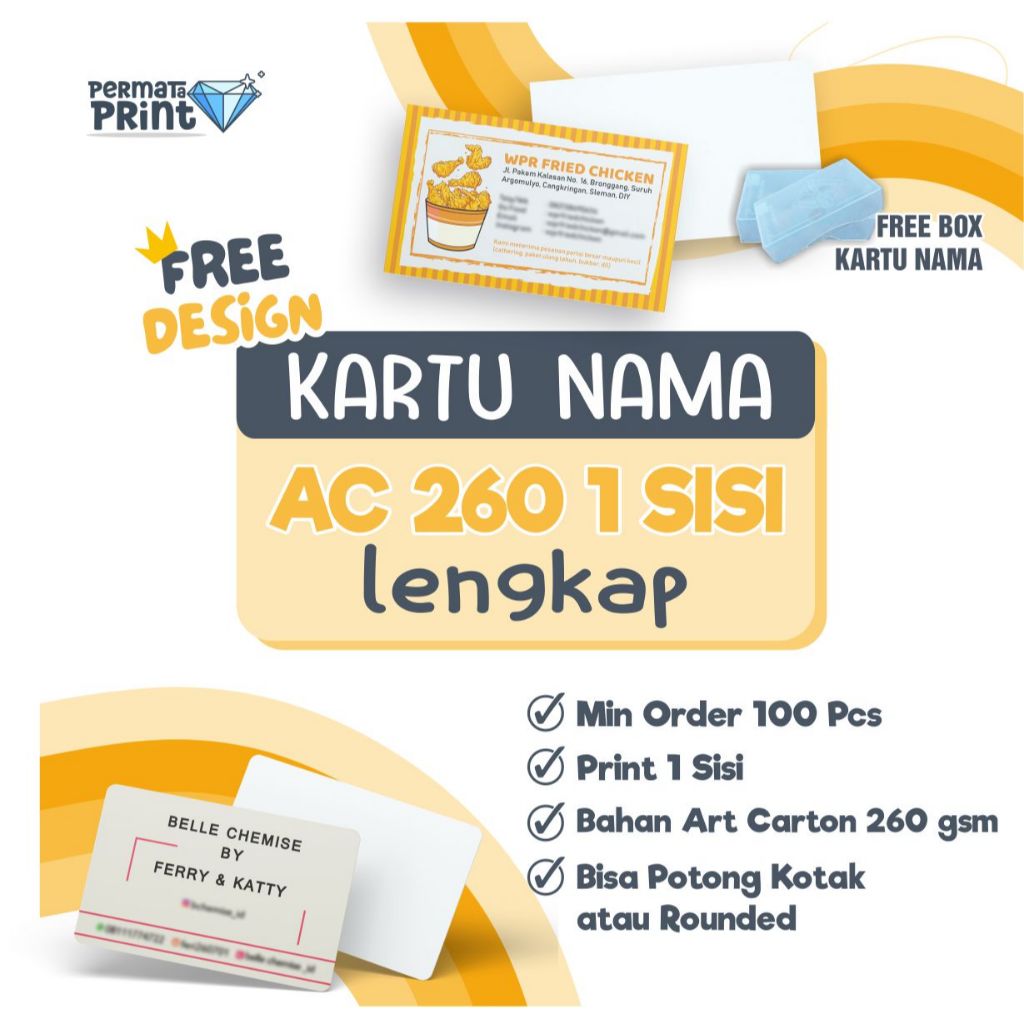 Jual Print Kartu Nama 1 Sisi / Kartu Nama AC260 / Name Card Sudut Kotak ...