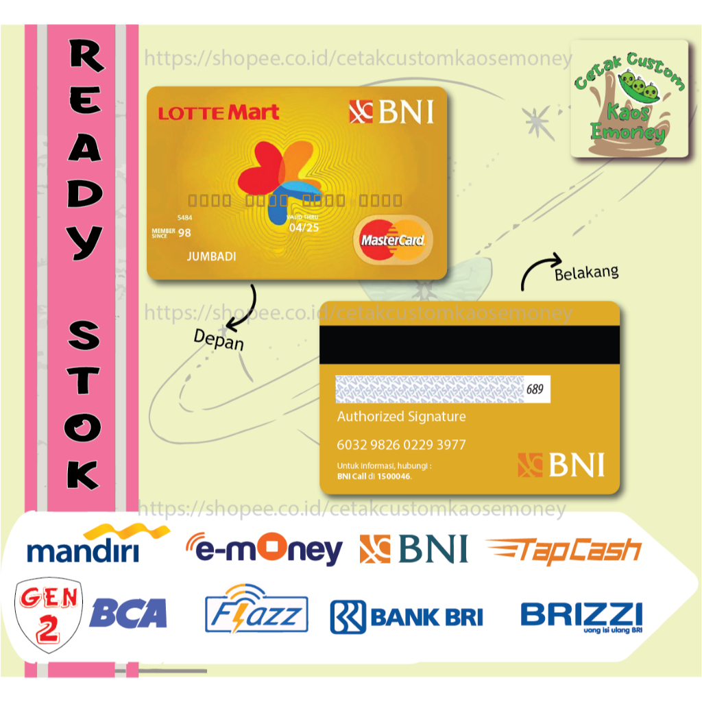 Jual KARTU E MONEY E TOLL CARD BNI MASTERCARD GOLD LOTTEMART EMONEY ...