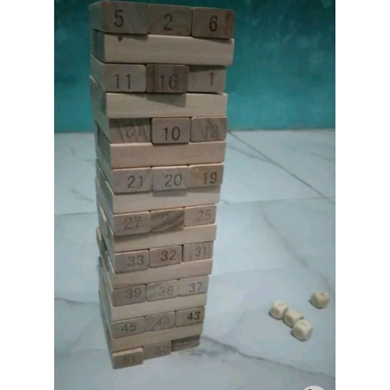 Jual Permainan Balok Susun Tarik kecil Kayu Balok dengan 4 Dadu Brown ...