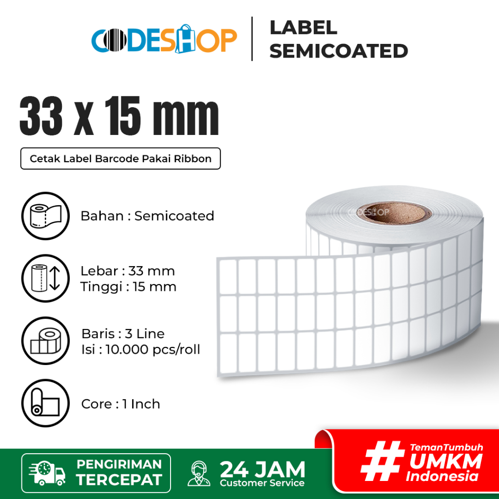 Jual Sticker Label Printer Barcode 33 X 15 MM - 3 Line - Semicoated ...