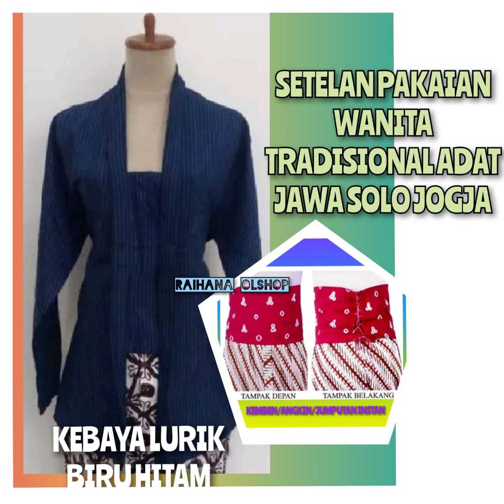 Jual SEPAKET BAJU ADAT JAWA WANITA | KEBAYA LURIK BIRU HITAM + ANGKIN ...