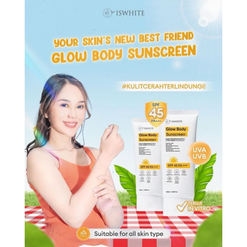 Jual ISWHITE Glow Body Sunscreen SPF 45 PA +++ | Hybrid Sunscreen ...