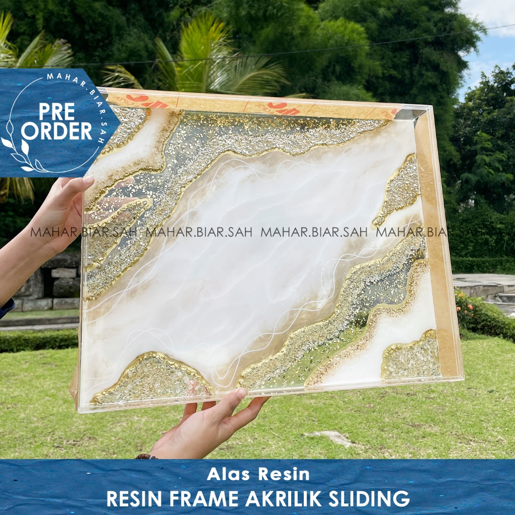 Jual PO 50 x 60 x 5 cm / 40 x 50 x 5 cm Resin White & Gold Akrilik ...